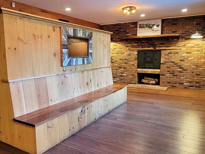 Rustic chic meets cozy comfort. This seating area is like your cool friend's cabin, but with better food.