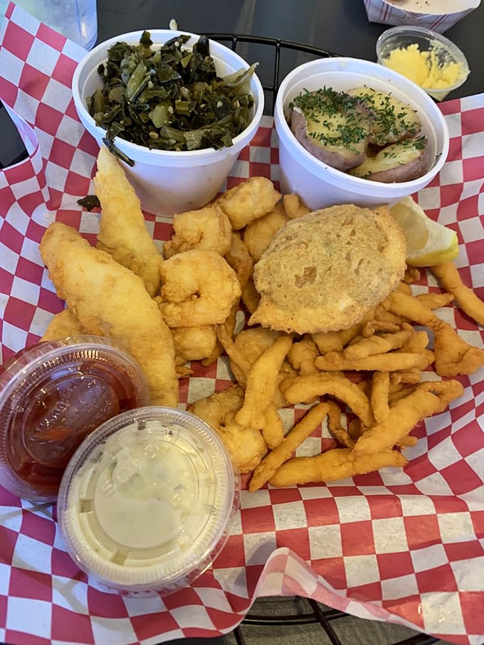 The Shoremans platter: where "I'll just have a bite" goes to die. A cornucopia of fried delights that's worth every crispy calorie.