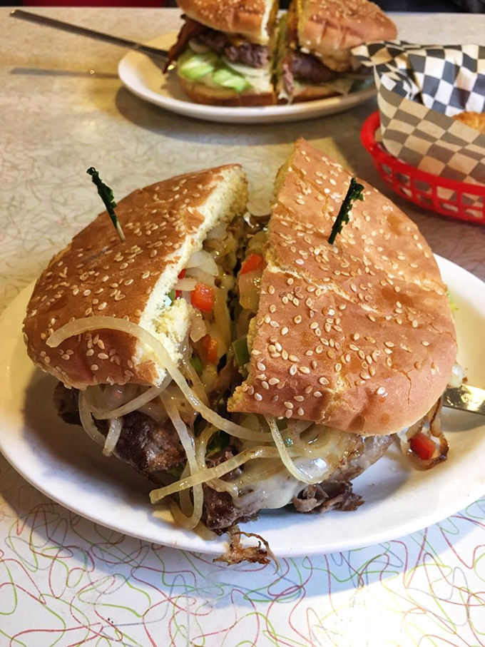 Philly meets Portland in burger form! This cheesesteak-inspired creation is a cross-country culinary collaboration that'll make your taste buds dance.