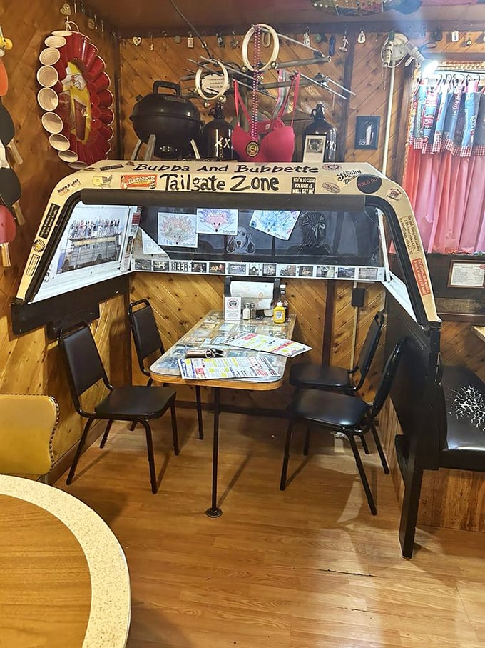 Dining in the "Tailgate Zone" &ndash; where every meal feels like game day! It's the closest you'll get to eating in a pickup truck without leaving the restaurant.