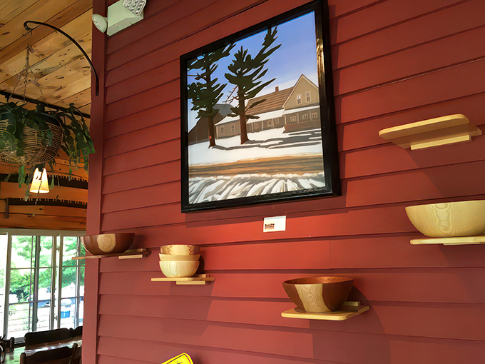 Local art and rustic decor tell the story of Maine's charm, one wall at a time.