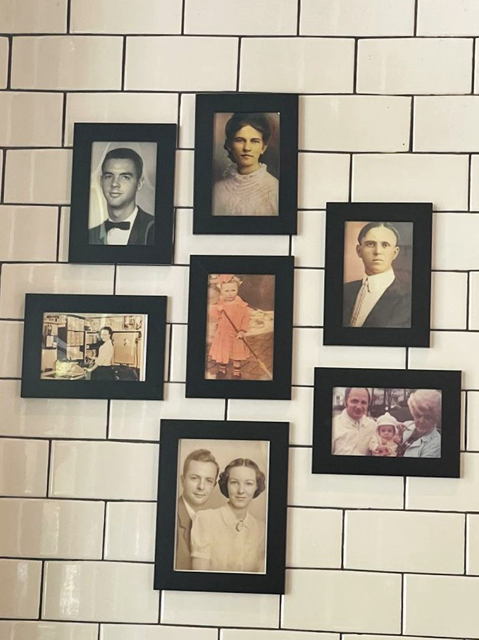 A wall of memories! These vintage photos tell a story sweeter than bubbe's kugel.