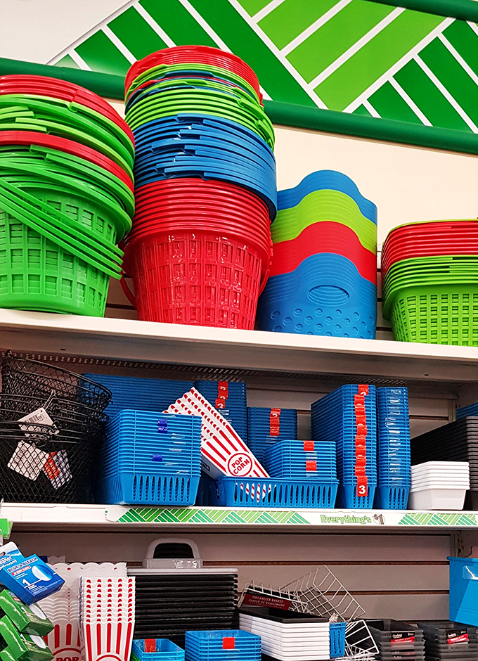 A rainbow of baskets and buckets! Organize your life or start a one-person band &ndash; the colorful possibilities are endless, and endlessly affordable.