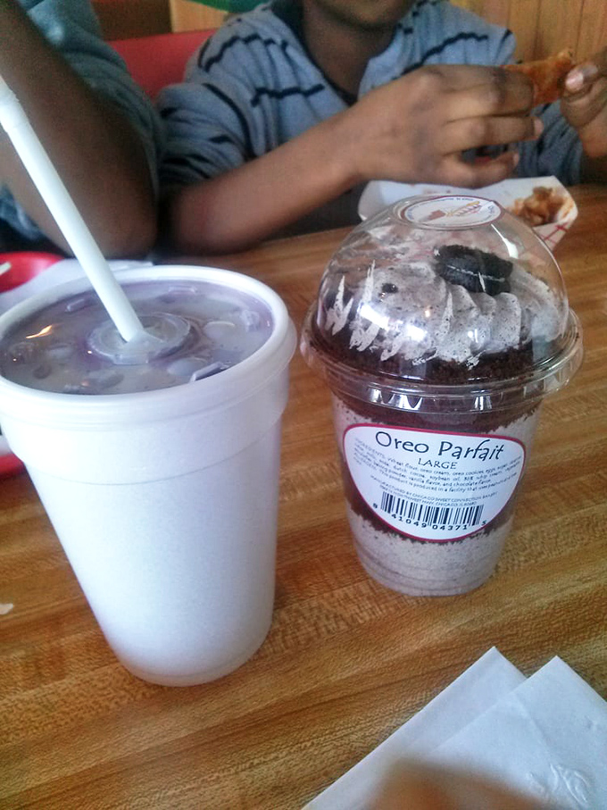 Sweet treats and cool beats! This Oreo parfait and drink combo is the perfect finale to your wing symphony.