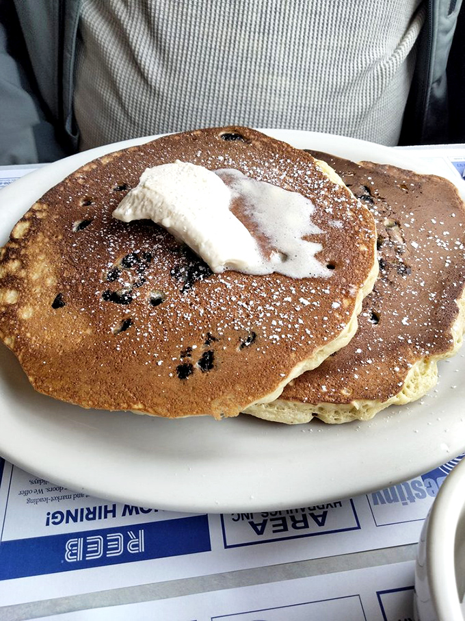 Blueberry pancakes so fluffy, they might float away! Quick, anchor them down with some butter and syrup before they escape!