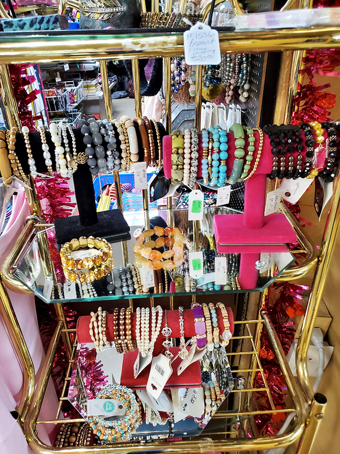 Arm candy galore! These bracelets are like a wrist-worn time machine, transporting you back to simpler, more sparkly times.