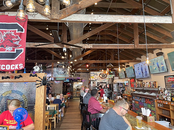 A counter that's seen more orders than a Black Friday sale. Each seat tells a tasty tale.