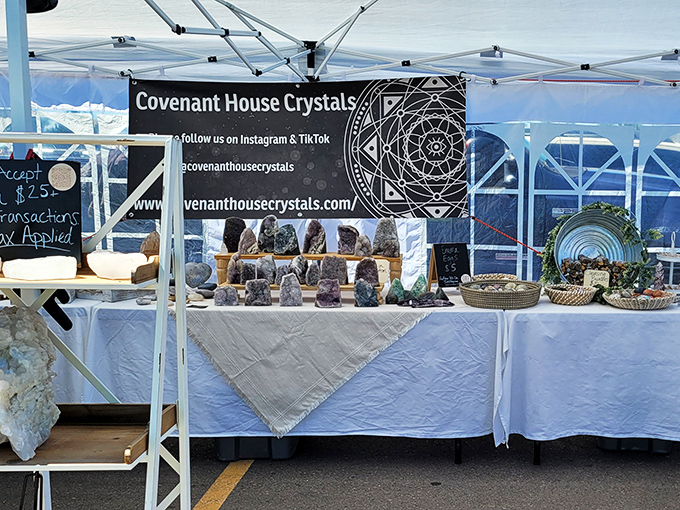 Crystal clear fun at the Covenant House booth. These sparkly specimens are like nature's disco balls, minus the 70s soundtrack.
