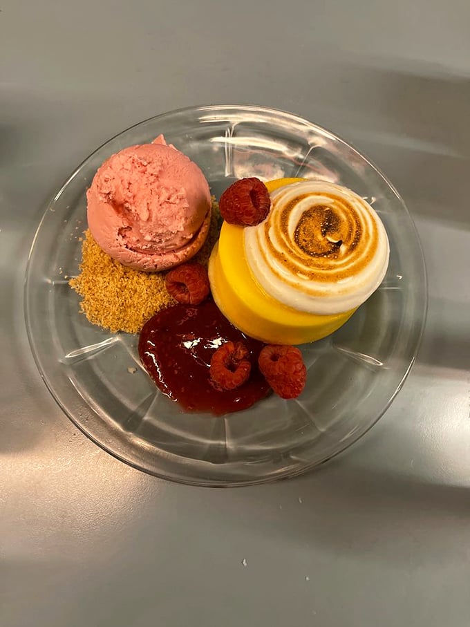 Dessert or modern art? Why not both! This plate is a sweet symphony of colors and textures that'll make your taste buds sing.