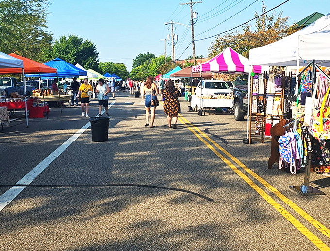 Farmers market or time machine? With colorful tents and fresh produce, it's a slice of Americana that would make Norman Rockwell reach for his paintbrush.