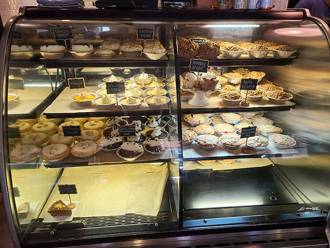 Pie-radise found! This display case is like a museum of edible art. Go ahead, drool a little. We won't judge.