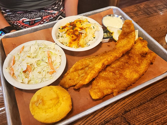 Fish so perfectly fried, it could make a mermaid consider moving to Wisconsin. Crispy, flaky, and utterly irresistible.