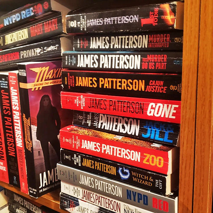 James Patterson's section: where thrills stack up faster than pancakes at an all-you-can-eat breakfast buffet.
