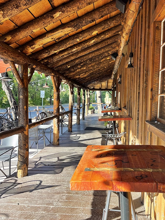Rustic charm meets al fresco dining. This porch is perfect for enjoying a meal and imagining life on the frontier.