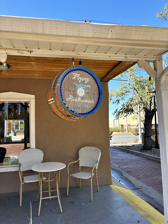 Al fresco feast! This outdoor seating area is perfect for people-watching while you indulge in your sweet treats.