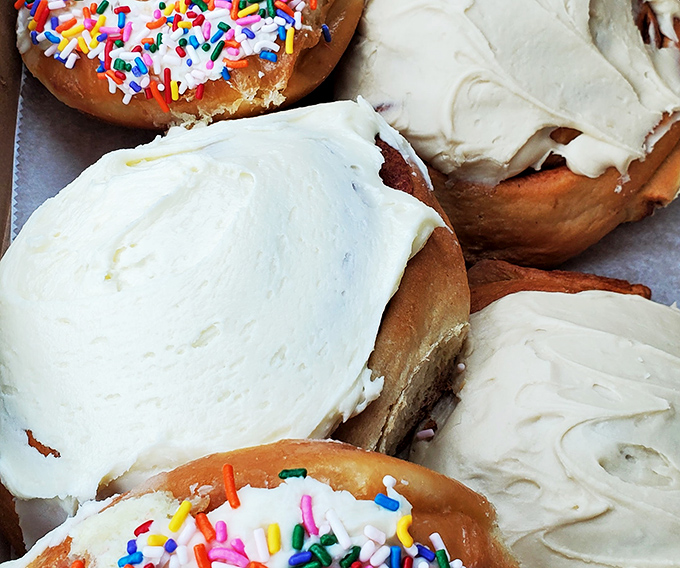 A rainbow of deliciousness! These colorful donuts are like edible jewelry &ndash; who needs diamonds when you have sprinkles?
