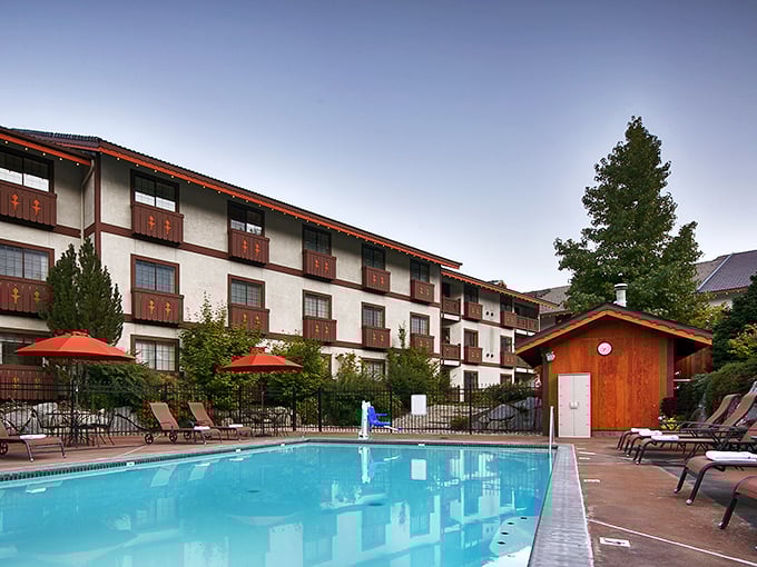After a day of alpine adventures, unwind poolside. It's like a Swiss chalet met a California resort and decided to party.
