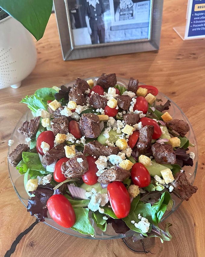 A salad that's not fooling anyone &ndash; we see you hiding those generous chunks of roasted beef. It's a steakhouse in disguise.