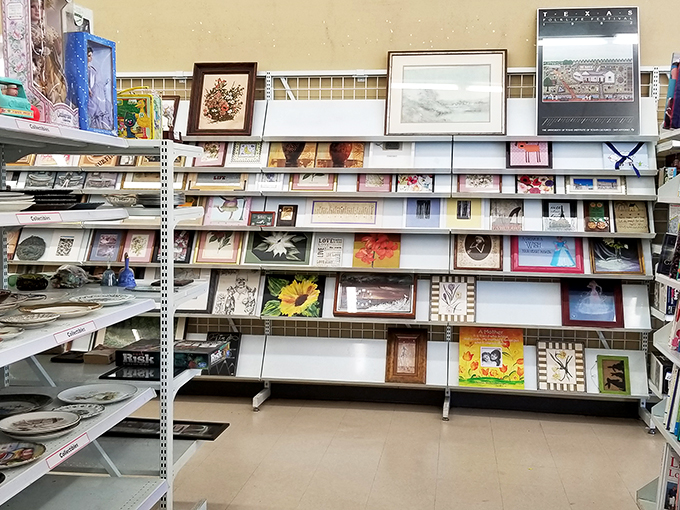 Books and knick-knacks and games, oh my! This aisle is like your eccentric aunt's attic, minus the dust and questionable smells.