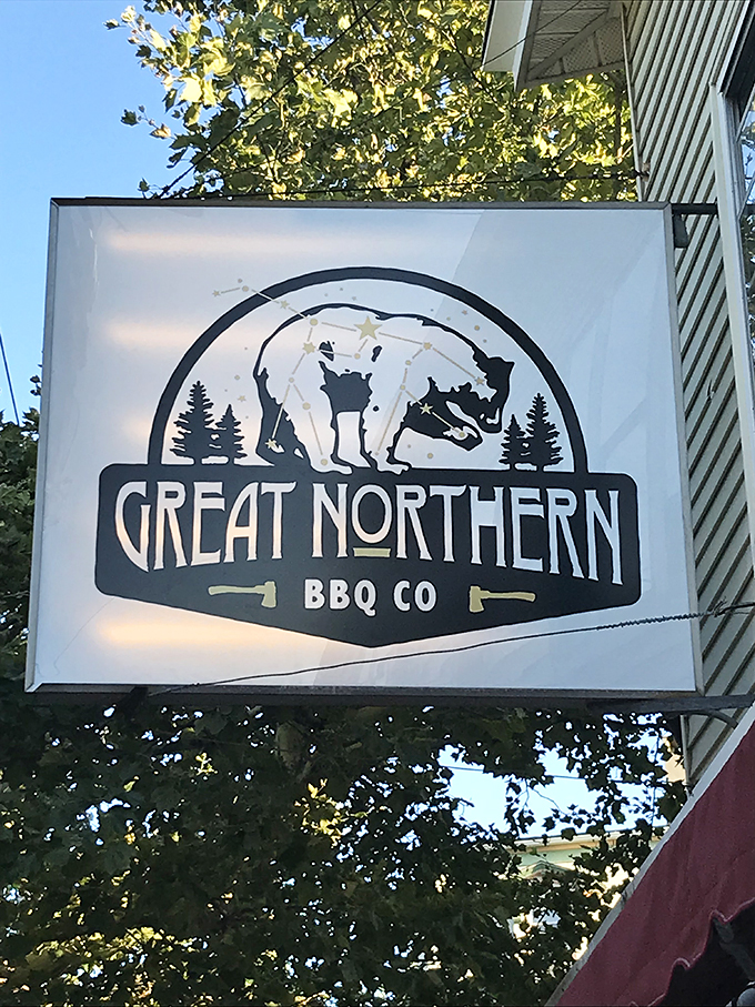 A sign from above &ndash; or at least from the side of the building. Let this beacon guide you to your new favorite BBQ joint.