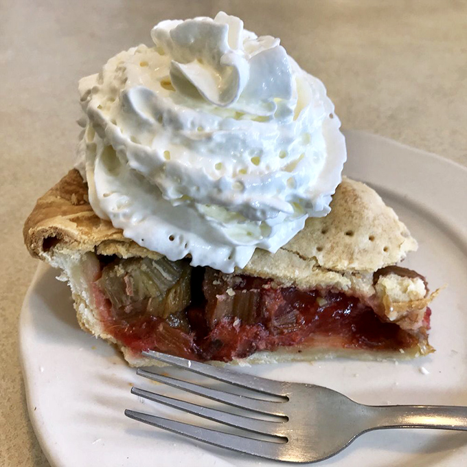 Strawberry rhubarb pie: nature's perfect balance of sweet and tart. This slice is so pretty, it could be on the cover of "Pie Monthly" (if that were a thing).
