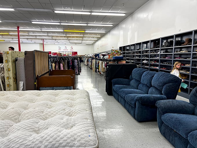 The clothing racks: where fashion trends of yesteryear come to mingle. It's like a high school reunion for your wardrobe!