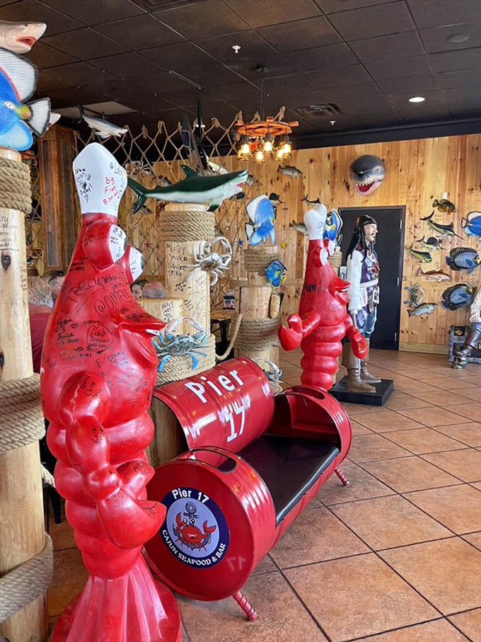 Look up and you're under the sea! It's like "Finding Nemo" meets "Cheers," where everybody knows your name, and every fish has a story.