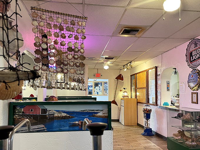 It's like a mermaid's Pinterest board came to life. Shell chandeliers, nautical paintings, and enough maritime charm to make you forget you're in the desert.