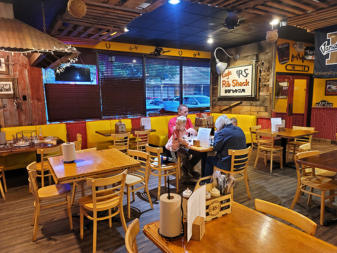 Happy diners in their natural habitat. Notice the telltale signs: sauce-stained fingers and expressions of pure contentment.