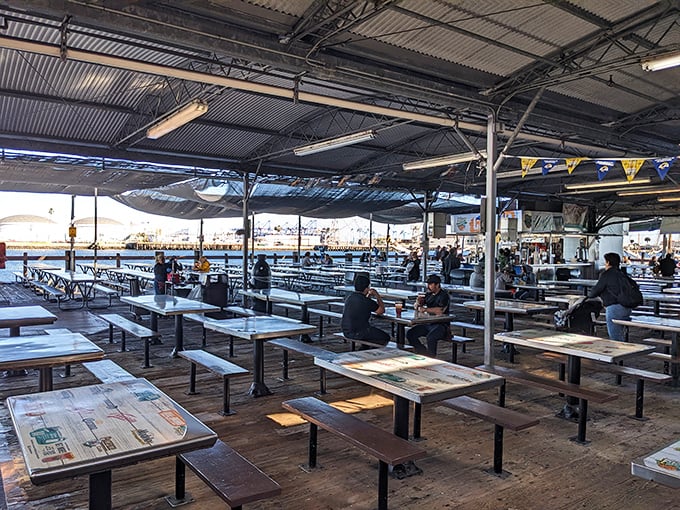 Dining al fresco with a view? Now that's what I call the catch of the day! These outdoor tables offer a perfect perch for people-watching and seafood-savoring.