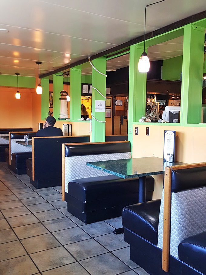 Cozy booths and cheerful hues &ndash; it's like dining in a tropical fish tank, minus the water and judgmental goldfish.