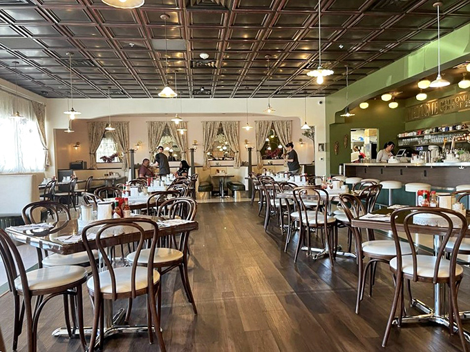 Retro chic meets modern eats. This dining room is where "Mad Men" meets millennial brunch dreams.