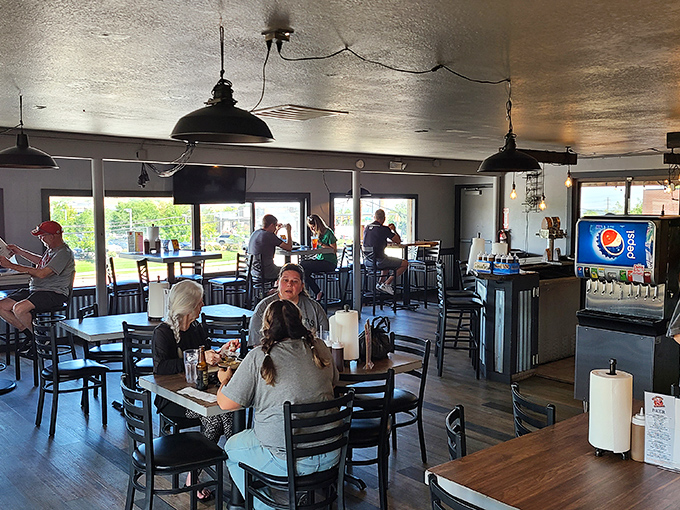 Upstairs seating with a view of BBQ heaven below. It's like sitting in the balcony at the meat opera.