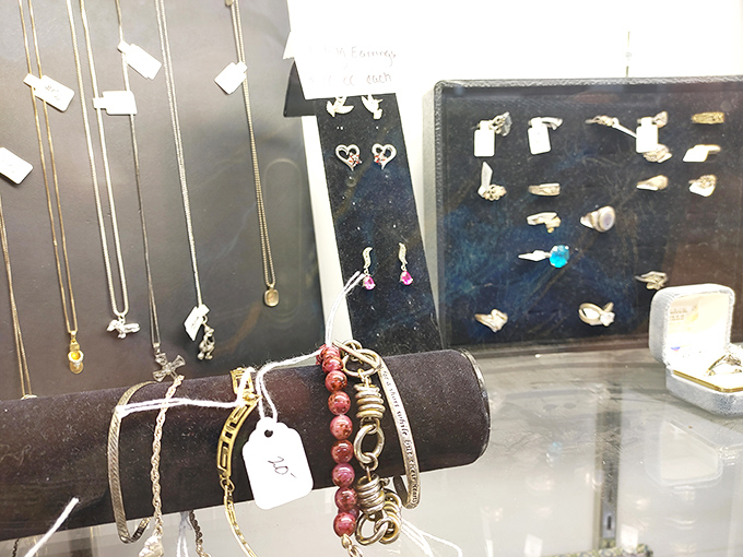 Glitter and gold! This sparkling display isn't just jewelry; it's a treasure trove of potential "somethings old" for brides-to-be or magpies in human form.