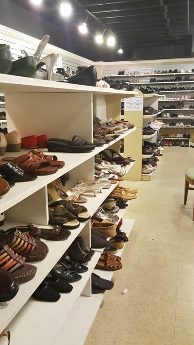 Shoe-topia! A footwear feast that would make Imelda Marcos weak at the knees. Watch out for Cinderella trying on glass slippers!