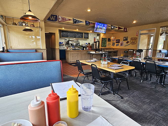Condiment cornucopia! These colorful squeeze bottles stand ready to add zing to your breakfast masterpiece.