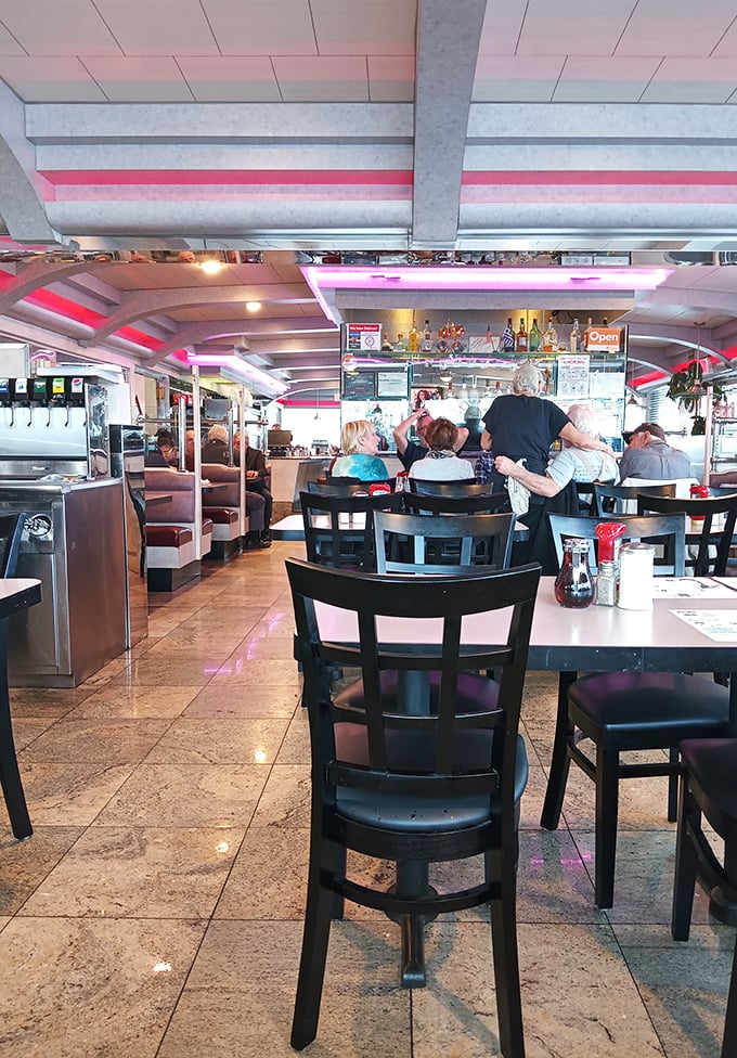 Where retro meets metro. Pink neon and chrome create an ambiance that's part "Happy Days," part "Blade Runner," and all delicious.