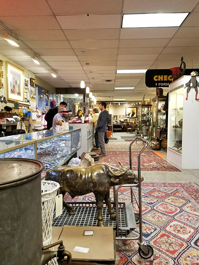 Treasure hunters at work! These savvy shoppers know that one person's clutter is another's prized collection.