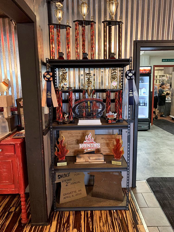 Trophy case evidence that these folks aren't just talking the talk&mdash;they've walked the walk in barbecue competitions across the country.