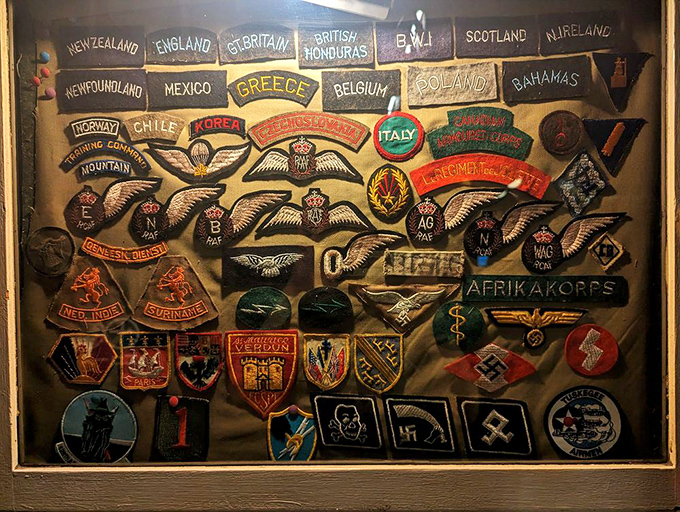 A wall of international intrigue. Each patch tells a story – if only these mementos could talk!