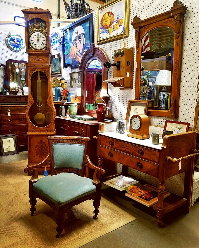 Time stands still, but these clocks keep on ticking. This corner is a symphony of pendulums and a test of your ability to read Roman numerals.