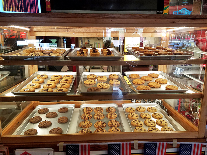 Cookie paradise! This display case is basically Willy Wonka's factory for the cookie obsessed. Choosing just one? That's the real challenge.