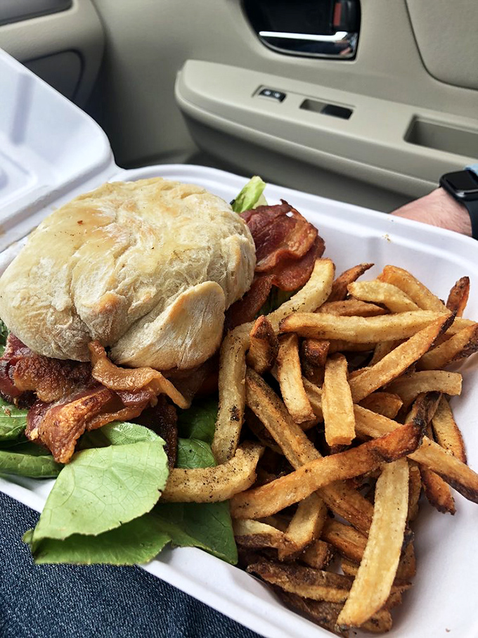 The BLT that'll make you LOL with joy! This classic sandwich, paired with crispy fries, is the perfect fuel for your day's journey.