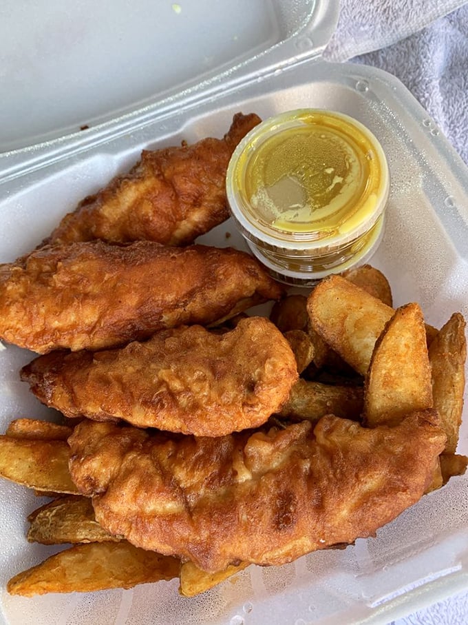 Beer-battered chicken that makes you wonder if the phrase "tastes like chicken" was invented here as the highest possible compliment.