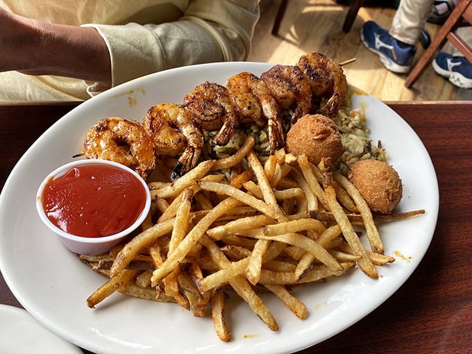 Blackened shrimp: where fire meets water! This platter is a spicy symphony that would make even Louis Armstrong snap his fingers.