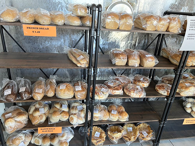 Bread, glorious bread! From crusty baguettes to pillowy rolls, this display is a carb lover's paradise.
