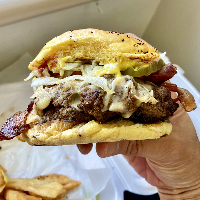 Holy cow, what a burger! This beefy behemoth is so juicy, you might need a bib - but trust us, it's worth the mess.
