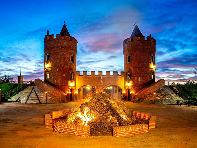 As dusk falls, Castle Noz transforms into a beacon of warmth and wonder. It's like a Thomas Kinkade painting come to life &ndash; with s'mores!