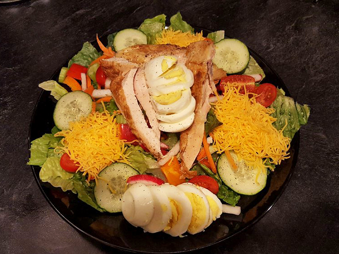 A chef's salad that's more "everything but the kitchen sink" than "diet food." It's a garden party, and everyone's invited!