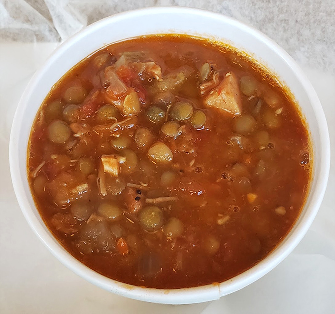 Who says barbecue joints can't do soup? This hearty chicken lentil looks like it could warm both body and soul on a chilly day.